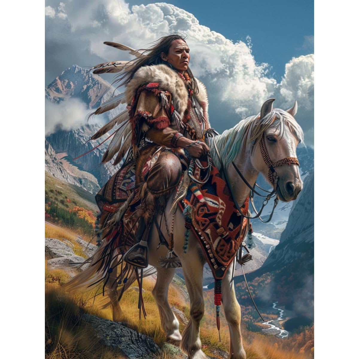 Amazon.com: DIY 5D Diamond Art American Native Indian Chief and Horse ...