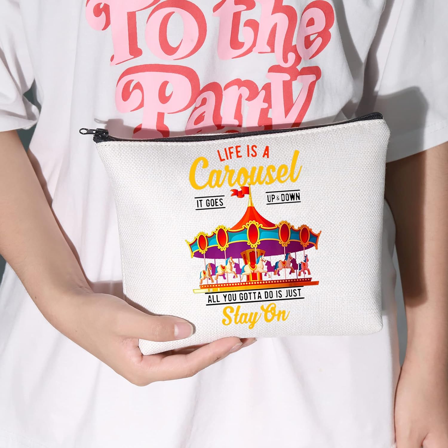 LEVLO Carousel Cosmetic Bag Carousel Inspirational Gift Life is a ...