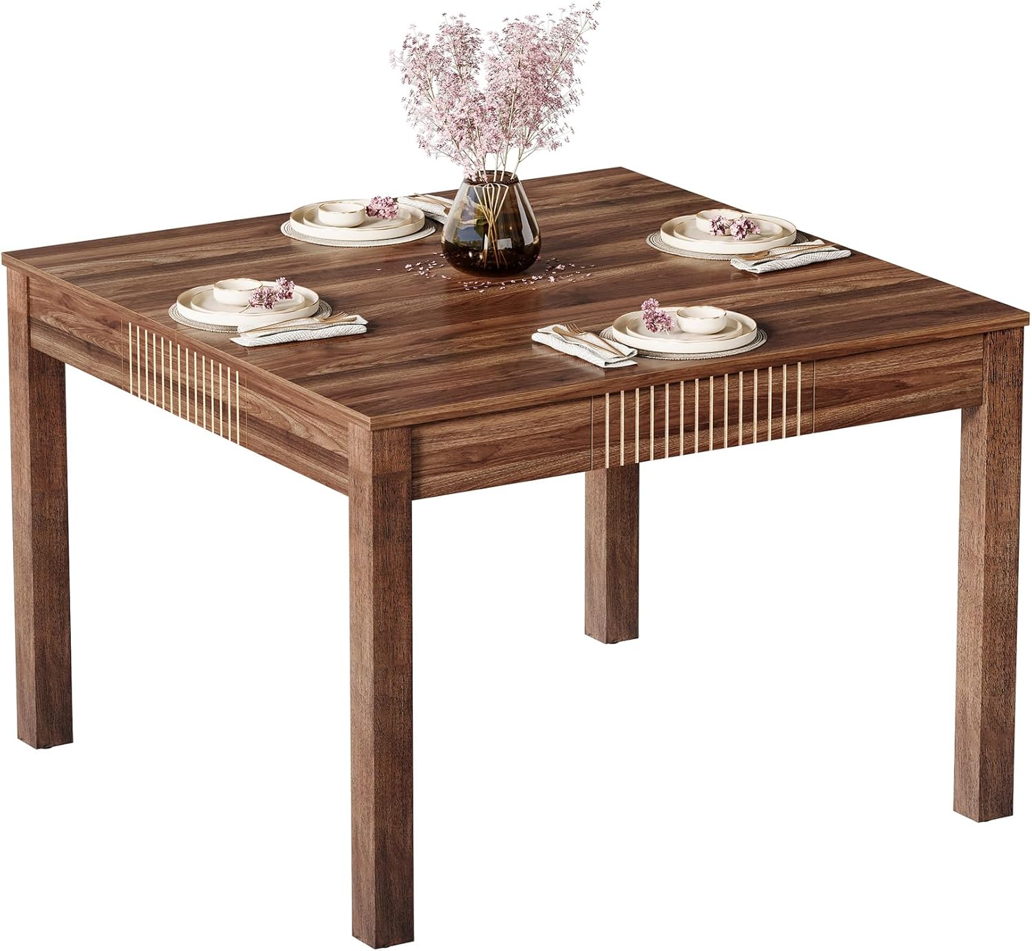 Tribesigns Square Dining Table with 4 Drawers, Wood Dining Table with ...