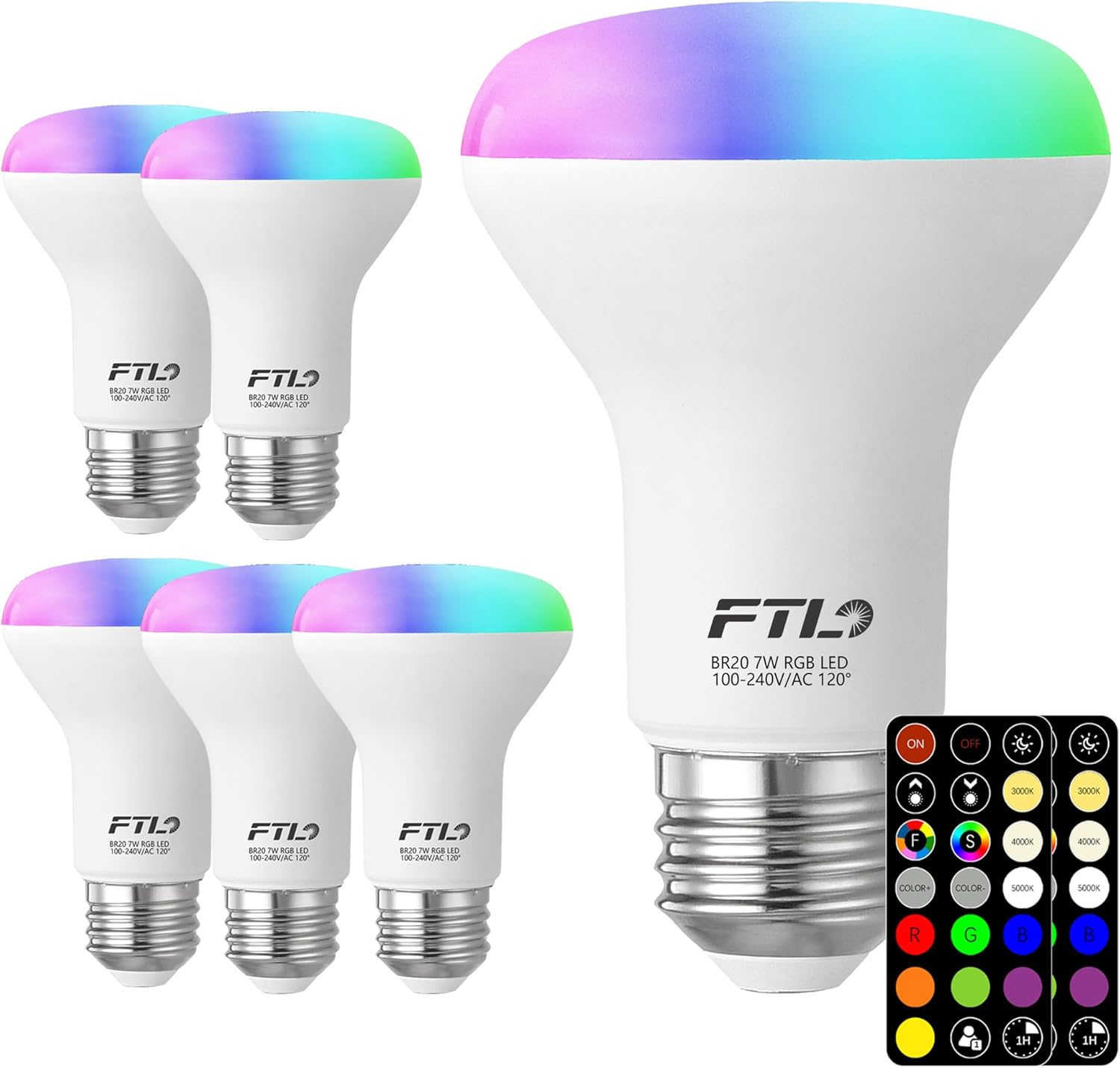 FTL BR20 LED Light Bulbs Color Changing, 30 Colors, RGB Light Bulbs ...