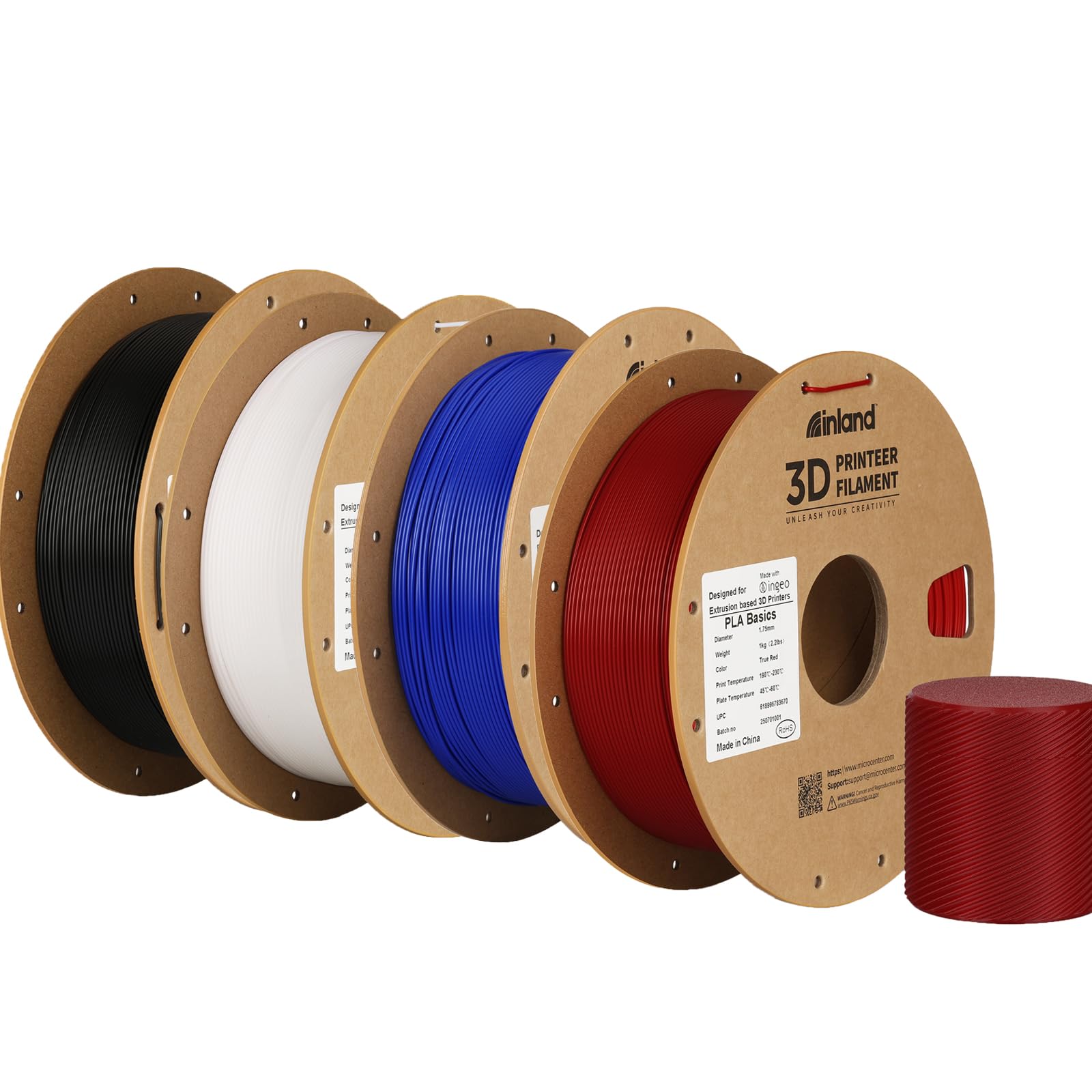 Snapklik.com : Inland PLA Basics Filament 1.75mm, 4-Pack Bundle