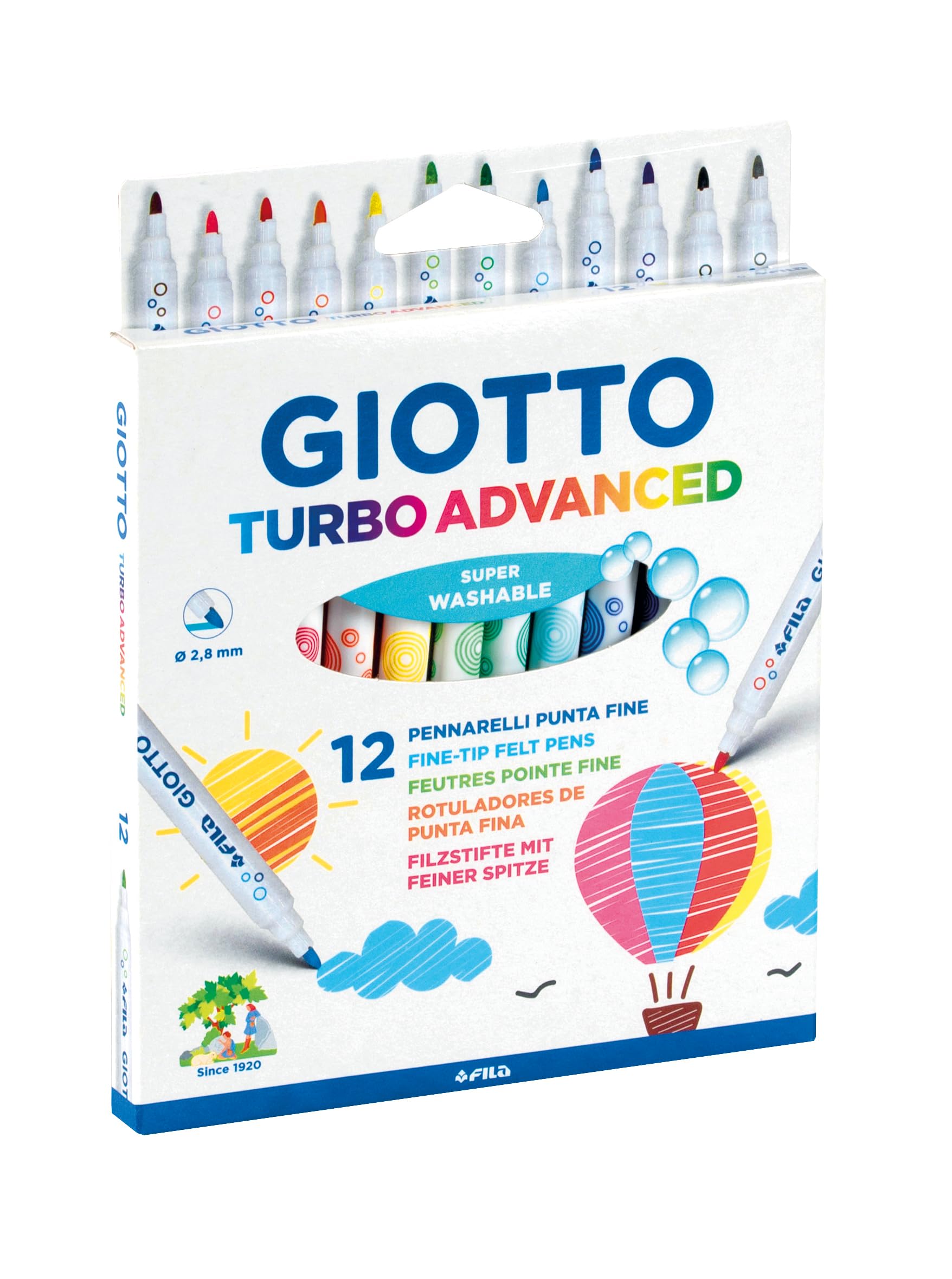 GIOTTO Turbo Advanced Super Washable Felt Tip Fibre Pens, Fine Tip Nib ...