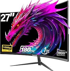 Gawfolk Monitor Gaming 27 Pollici Curvo 180hz, Schermo PC 1080P FHD ...