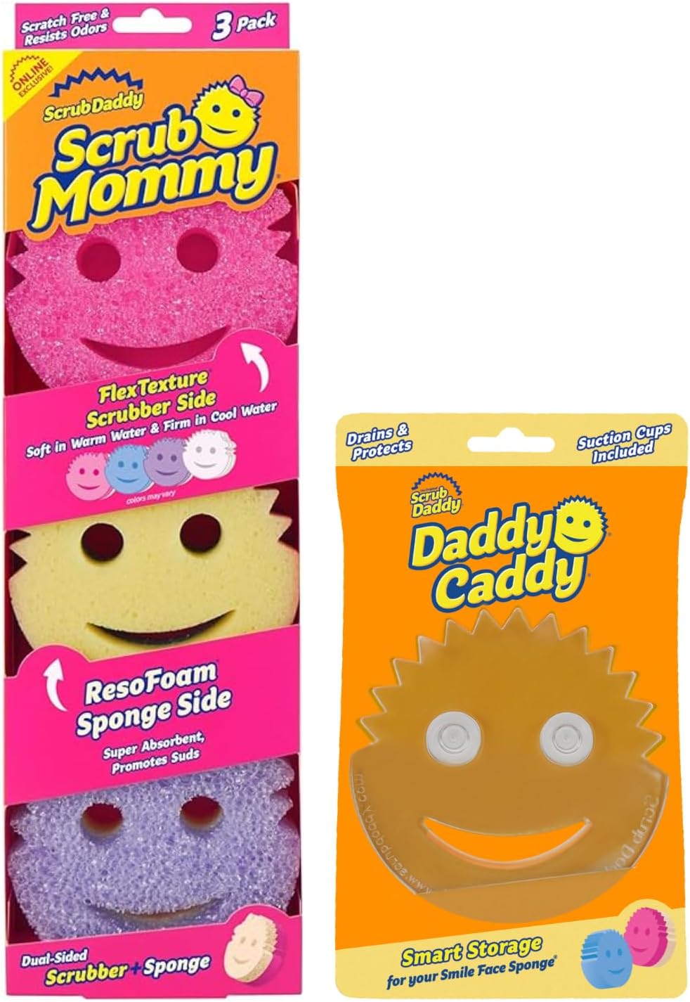 Amazon.com: Scrub Daddy Scrub Mommy Colors 3ct + Daddy Caddy - Scratch-Free Multipurpose Dish ...