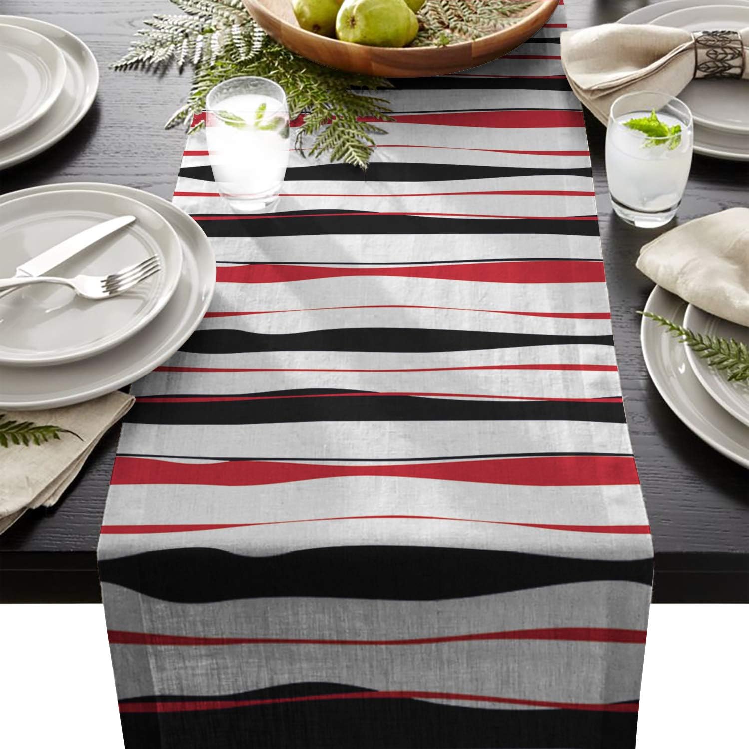 Buy LEO BON Dining Table Runner Red and Black Wavy Stripes Texture ...