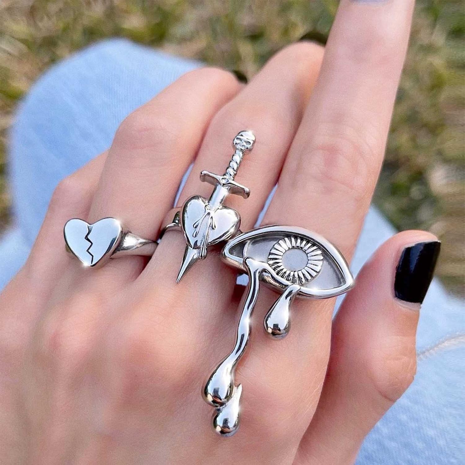 Yienate Punk Teary Eyes Knuckler Fingers Ring Silver Vintage Love ...