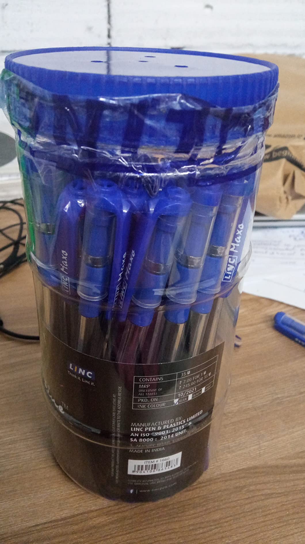 Linc Maxo Fine 0.7mm Ball Pens Jar Pack |Blue Ink |Pack of 35 Pens ...