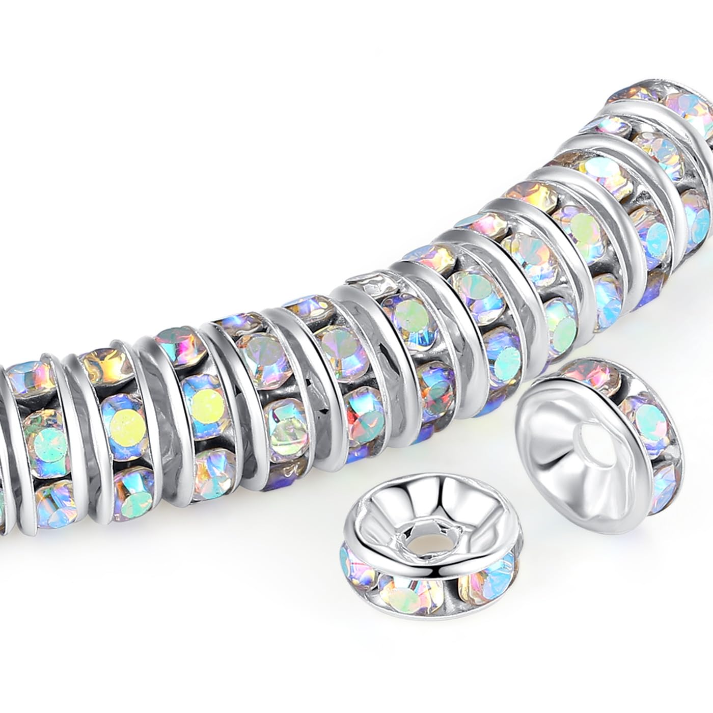 Amazon.com: ZHIYUXI 200PCS AB Color Spacer Beads for Jewelry Making 8mm AB Color Crystal ...