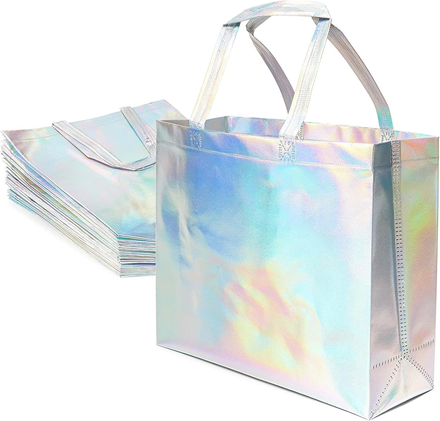 Amazon.com: Juvale 24 Pack Reusable Holographic Tote Bags - 14 x 12 x 5 ...