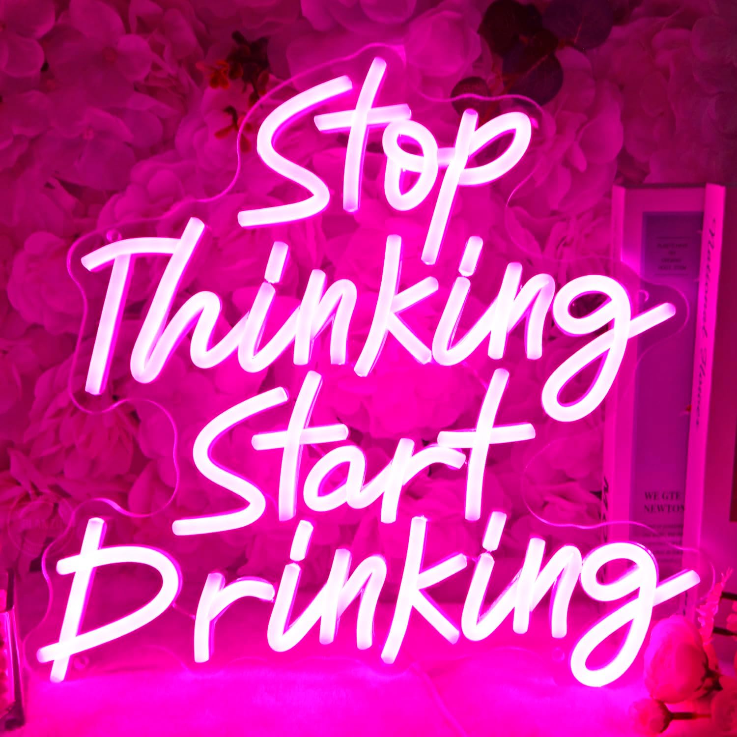 Amazon.com : Planzo Stop Thinking Start Drinking Neon Sign Wall Decor ...