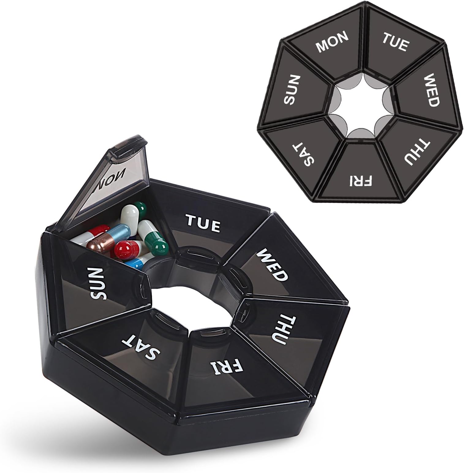 Amazon.com: 2 Pack Black Pill Box 7 Days, Pill case, Once a Week Travel ...