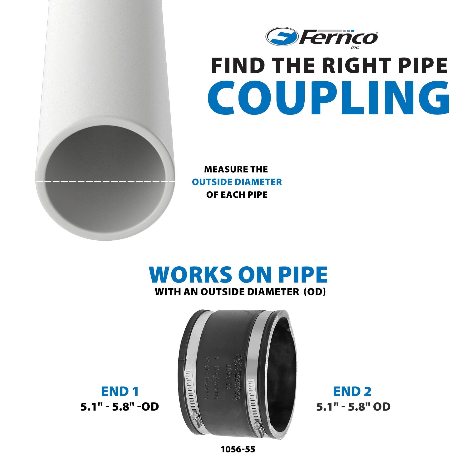 Snapklik.com : Fernco P1056-55 Flexible PVC Pipe Coupling For Cast Iron