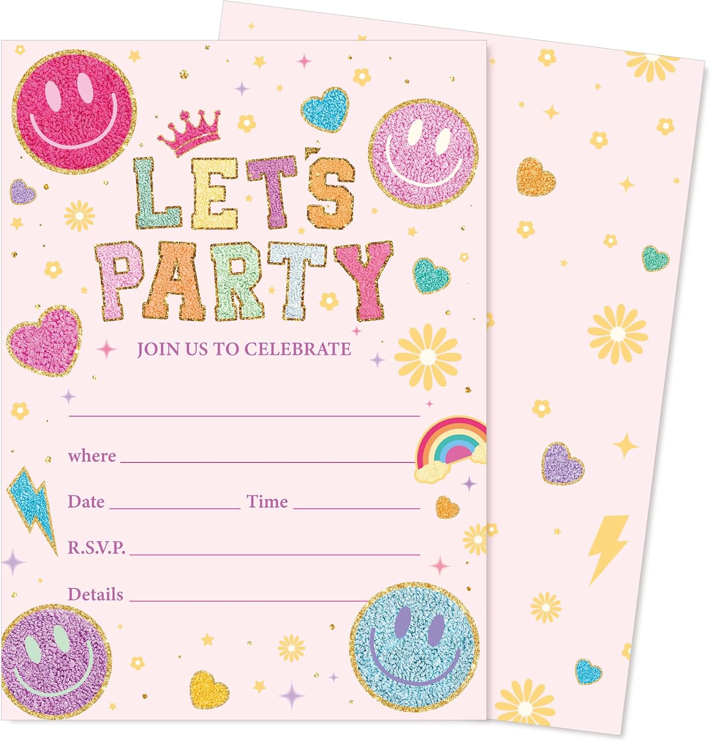 25 Set Smile Face Party Invitations with Envelopes Pastel Pink ...
