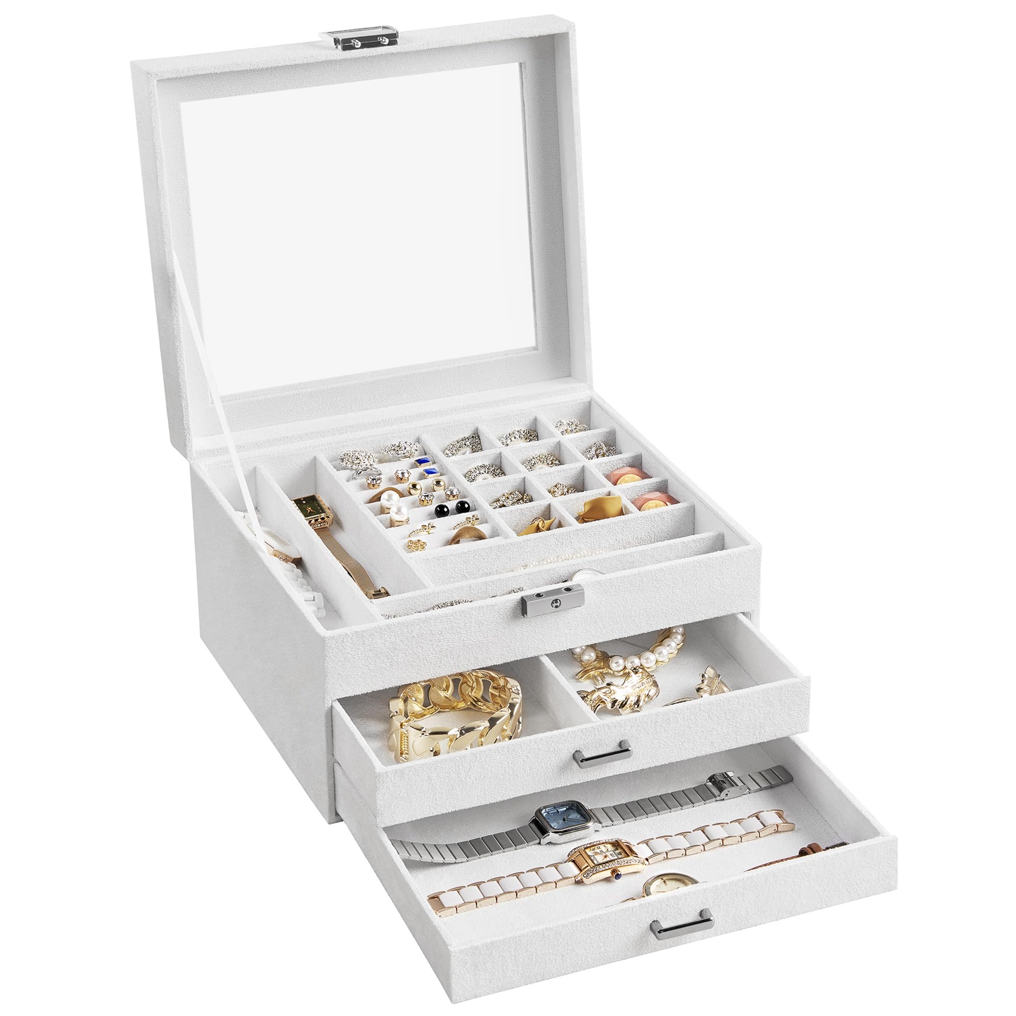 Amazon.com: SONGMICS Jewelry Box, Lockable Jewelry Storage Organizer ...