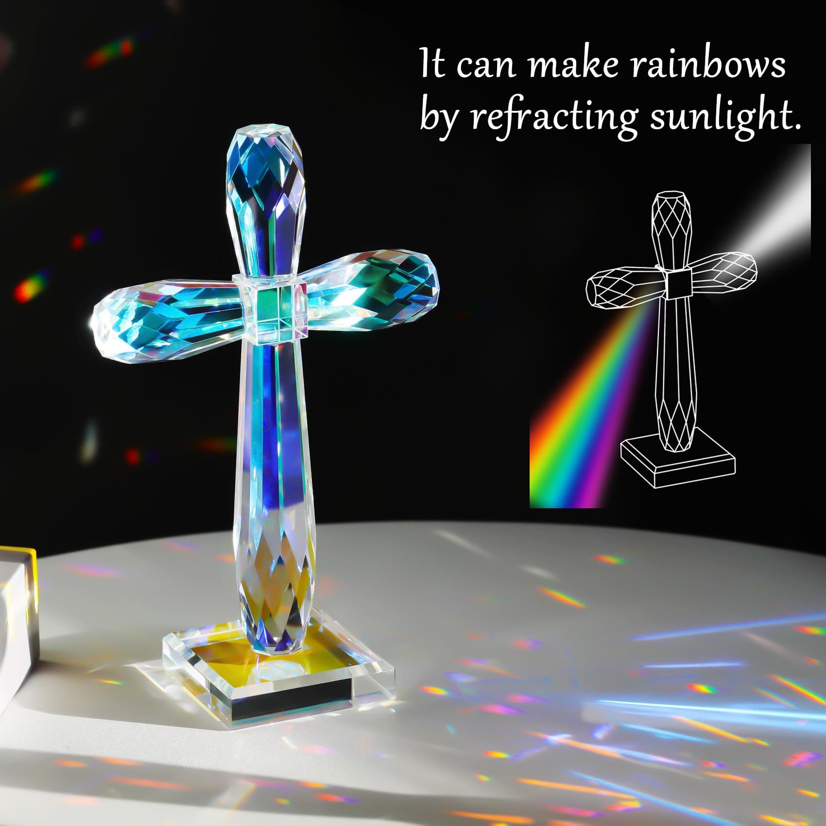 Snapklik.com : Colorful Crystal Standing Cross Decor, Handmade Glass ...