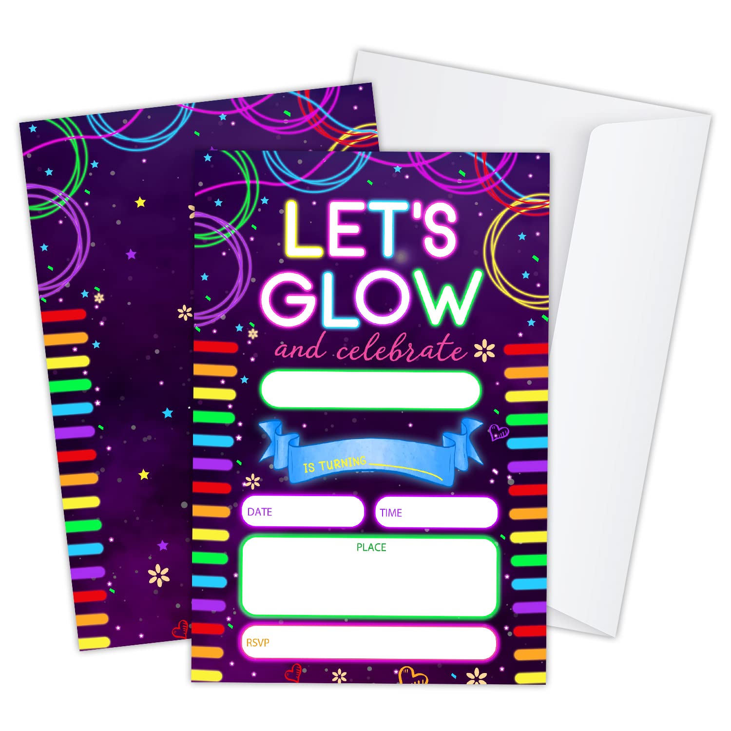 Amazon.com : Glow Birthday Party Invitations, Neon Glow Birthday Party ...