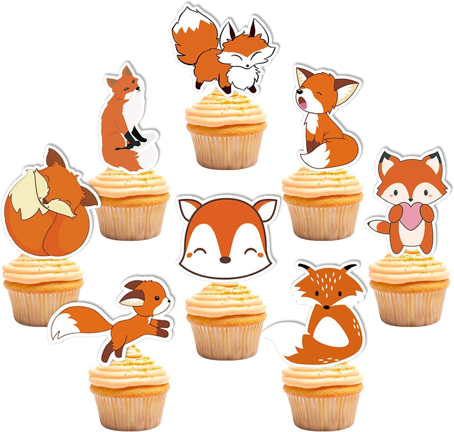 Amazon.com: Fox Cupcake Cake Toppers - Animal Baby Shower or Birthday ...
