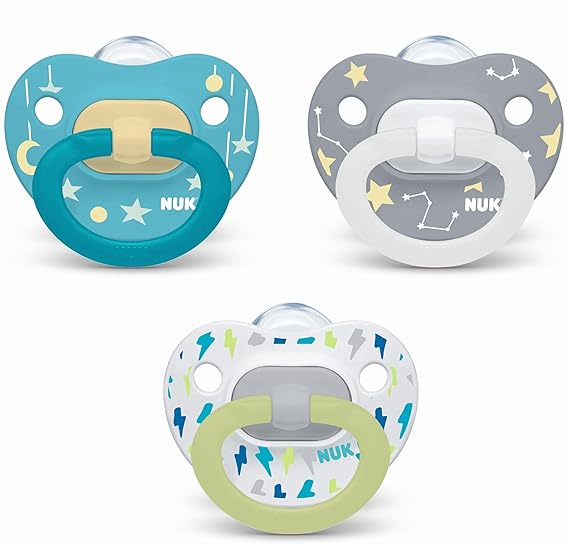Amazon.com : NUK Orthodontic Pacifier Value Pack, Boy&Girl,0-6 Months, 3-Pack (Star) (Glows in ...