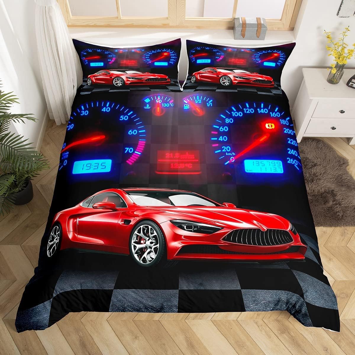 Amazon.com: Boys Race Car Bedding Set Full Speedometer Sports Car Duvet ...