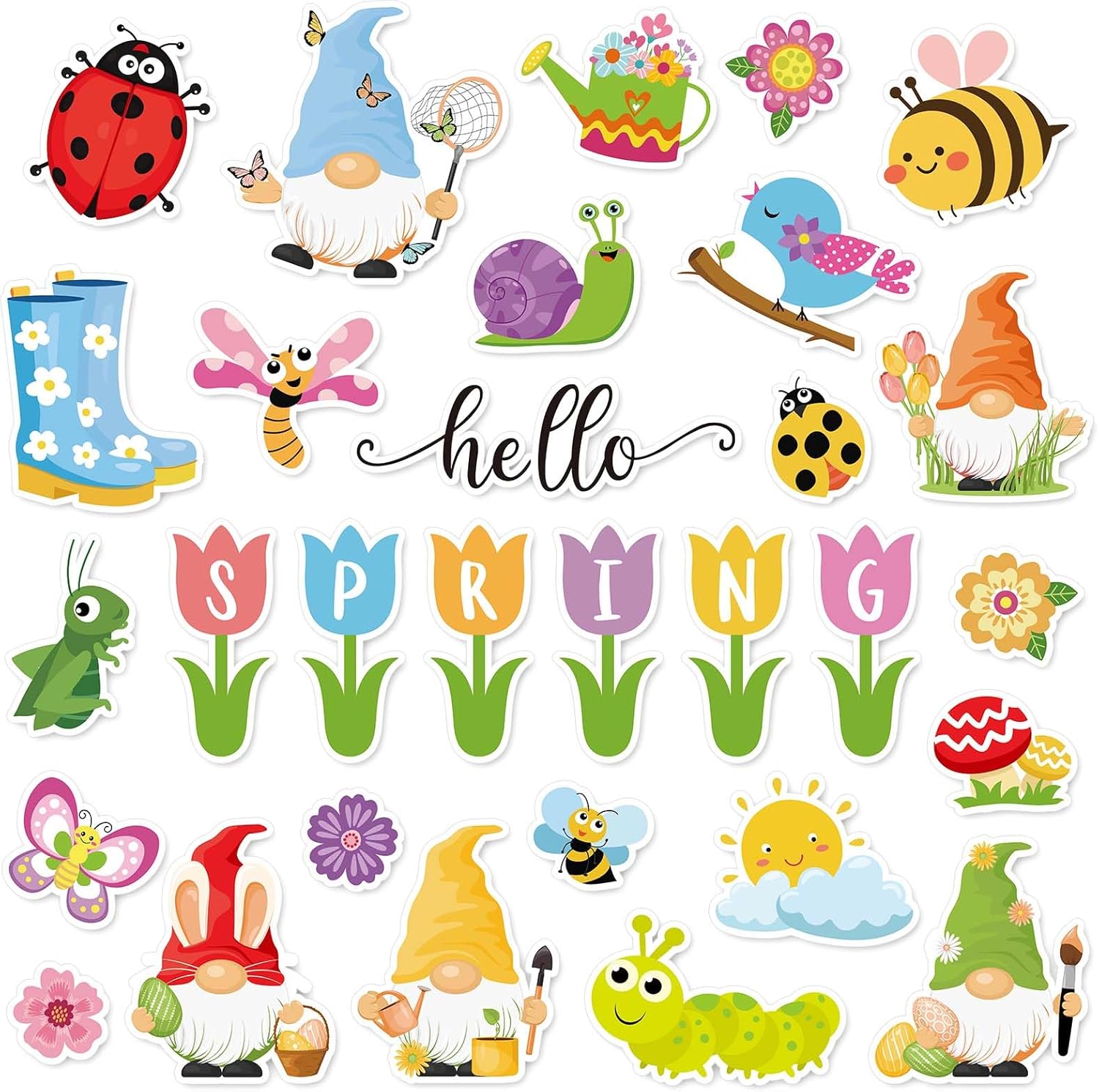 Amazon.com: JarThenaAMCS 54Pcs Hello Spring Cutouts Tulip Flower Gnome ...
