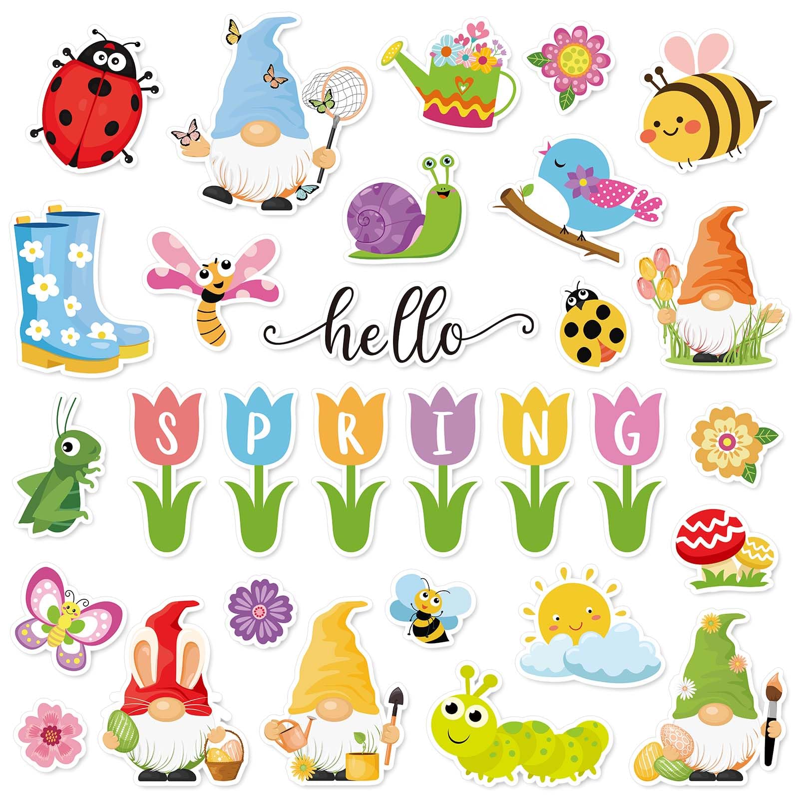 Amazon.com: JarThenaAMCS 54Pcs Hello Spring Cutouts Tulip Flower Gnome ...