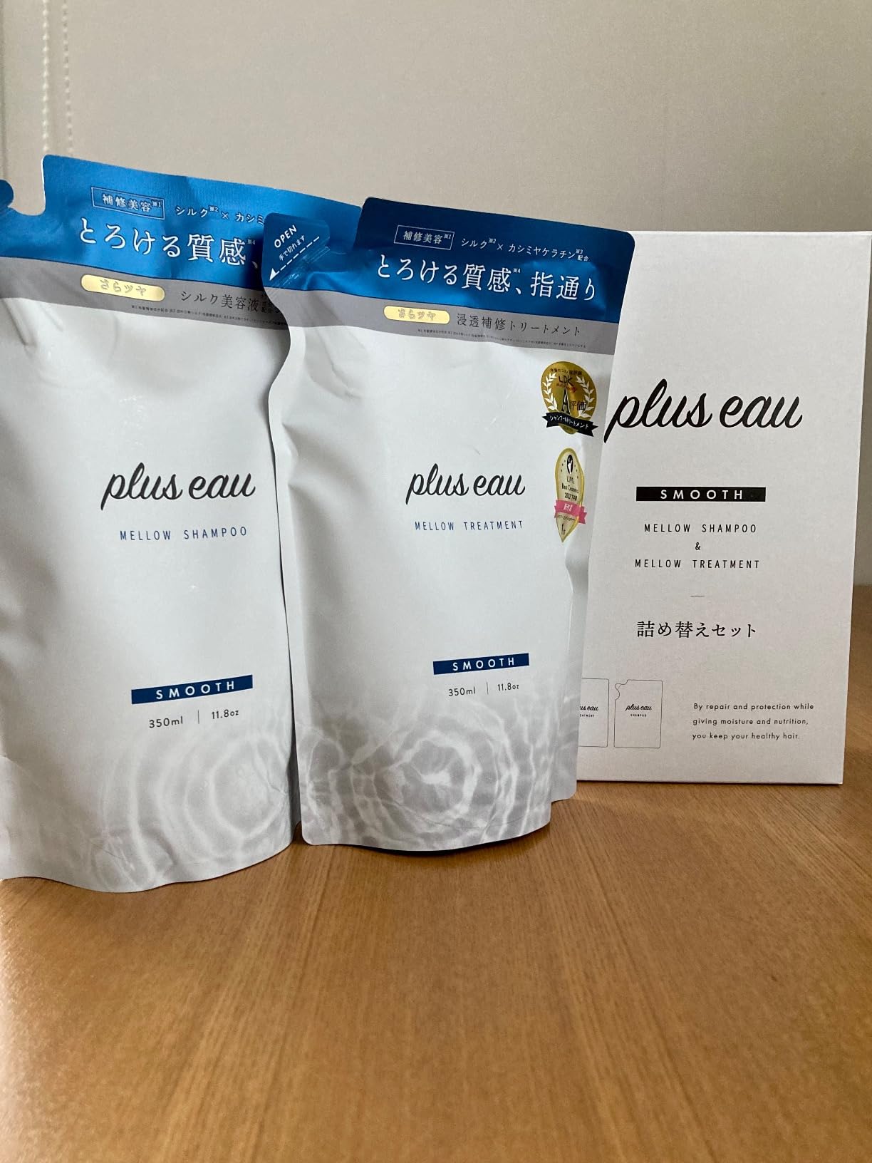 Amazon | 【Amazon.co.jp限定】 plus eau (プリュスオー) メロウシャンプー&メロウトリートメント スムース 詰替え用 各350ml レフィル セット ホワイト ...