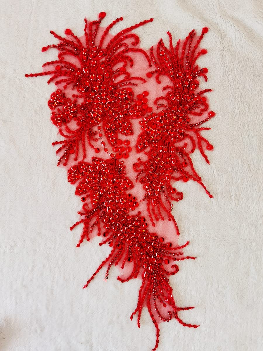 Handmade Bodice Patch Handmade Red Rhinestone & Beaded Lace Applique ...