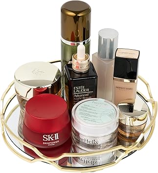 Amazon.com: Mirror Glass Vanity Tray Round Cosmetic Decorative Tray for ...