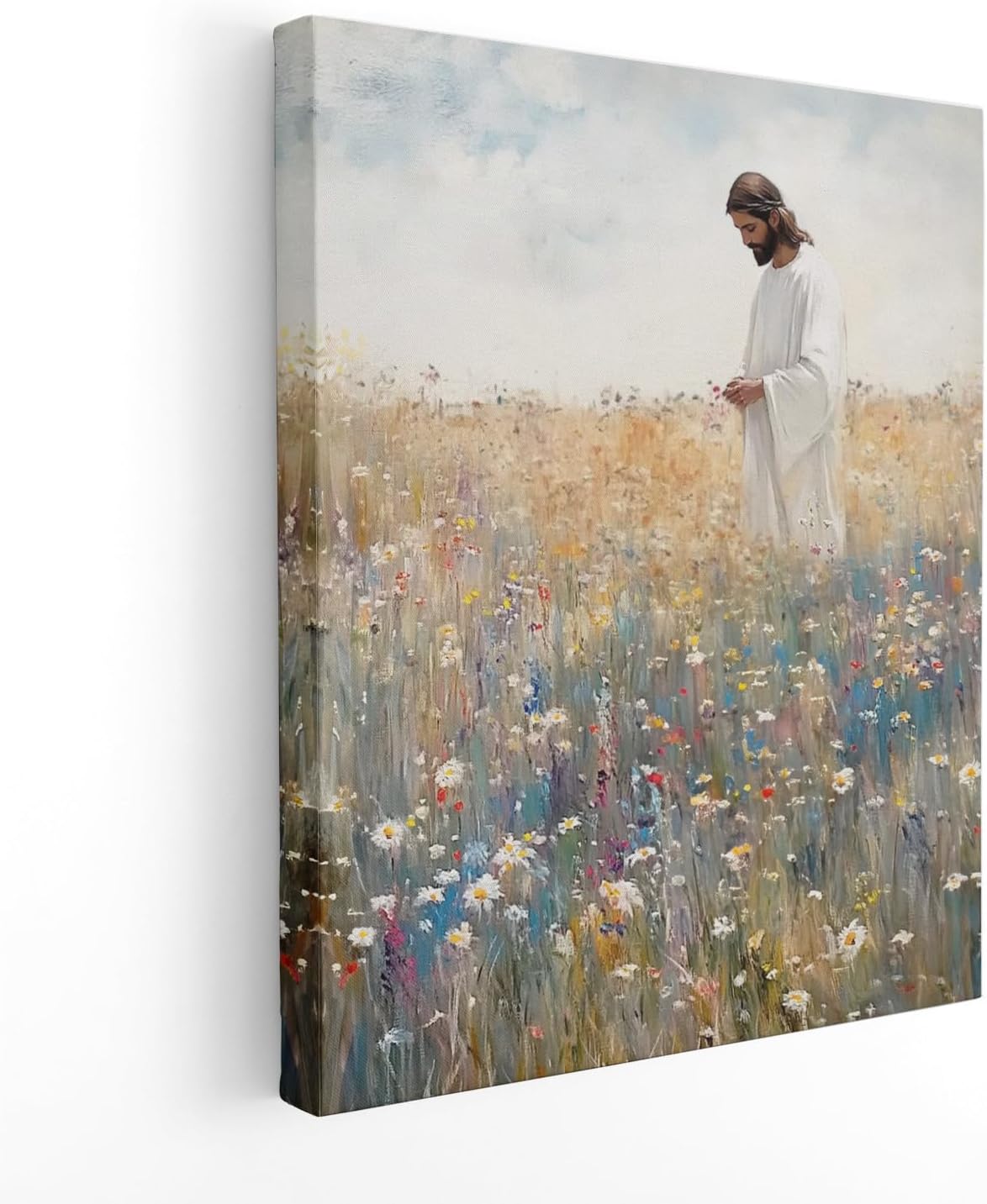 Amazon.com: APJYM Jesus in Wildflower Field Christian Canvas Wall Art ...
