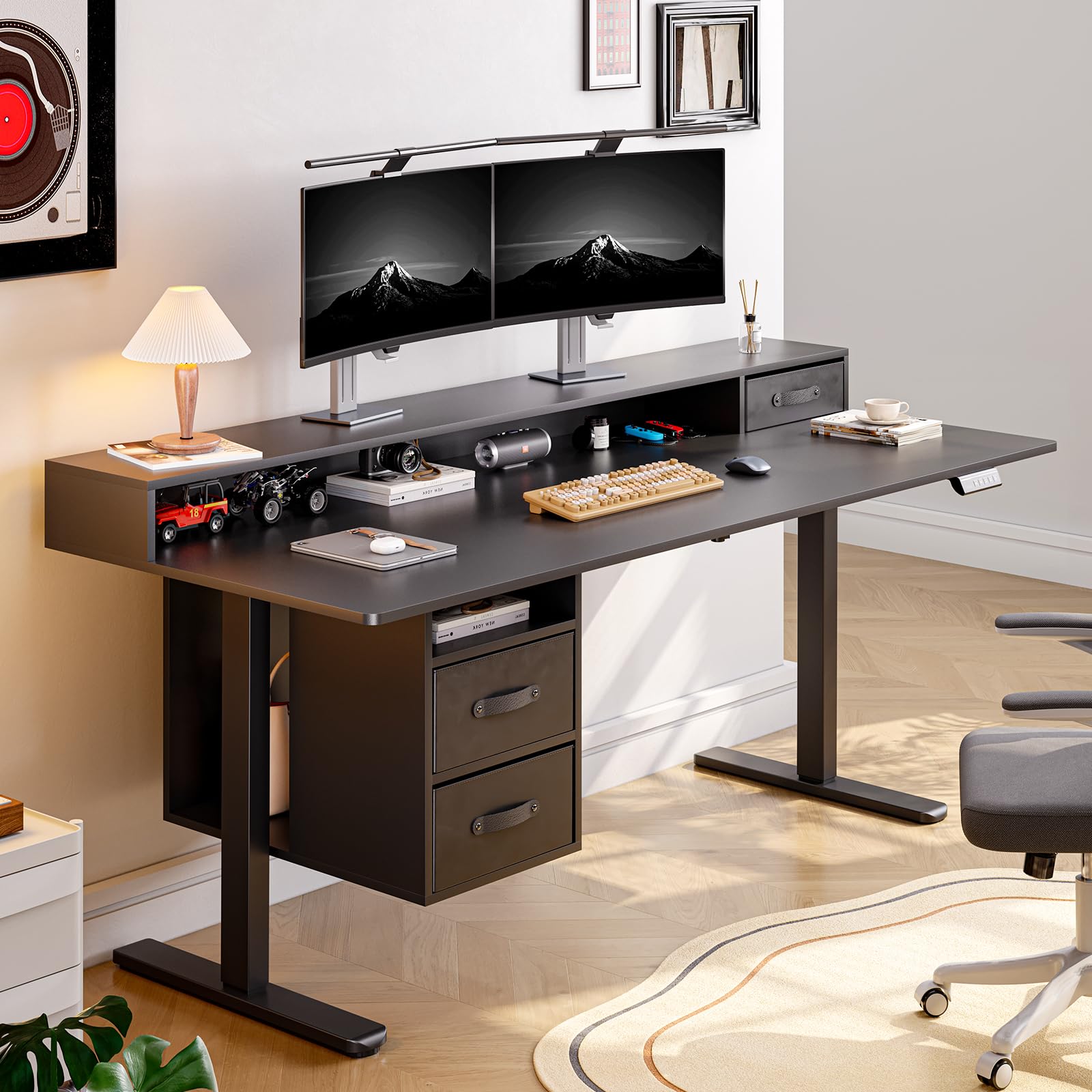 Amazon.com: ONBRILL Standing Desk with Drawers, 63x24 Inch Whole Piece ...