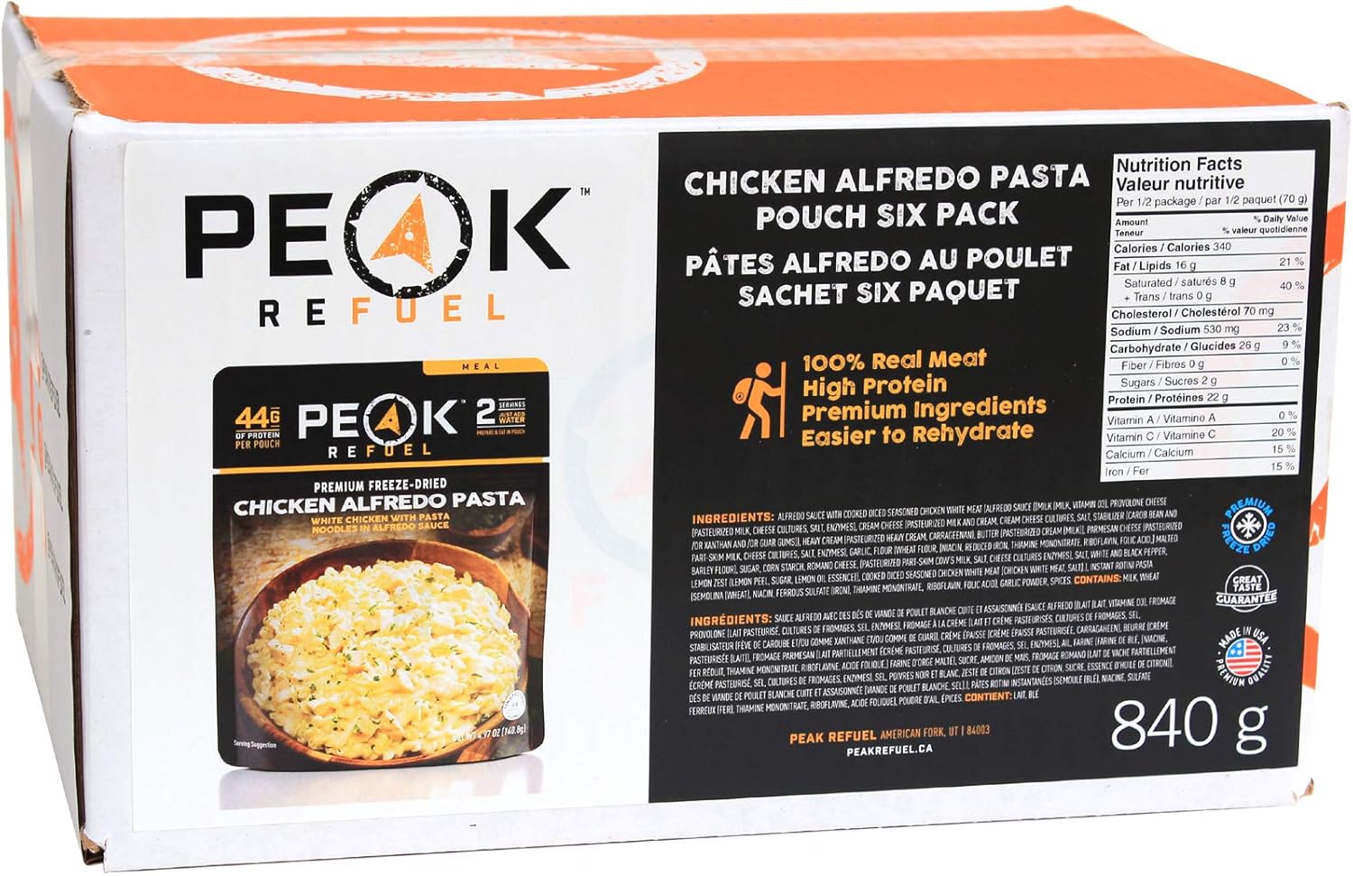 Chicken Alfredo Pasta 6 Pouch Pack | Peak Refuel Freeze Dried ...