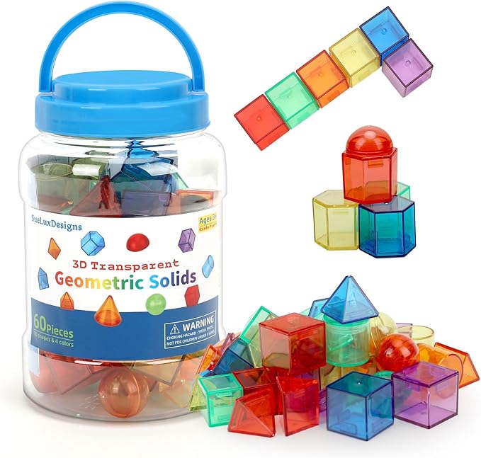 Amazon.com: SueLuxDesigns 60 Pcs 3D Shapes for Teaching - Geometric ...