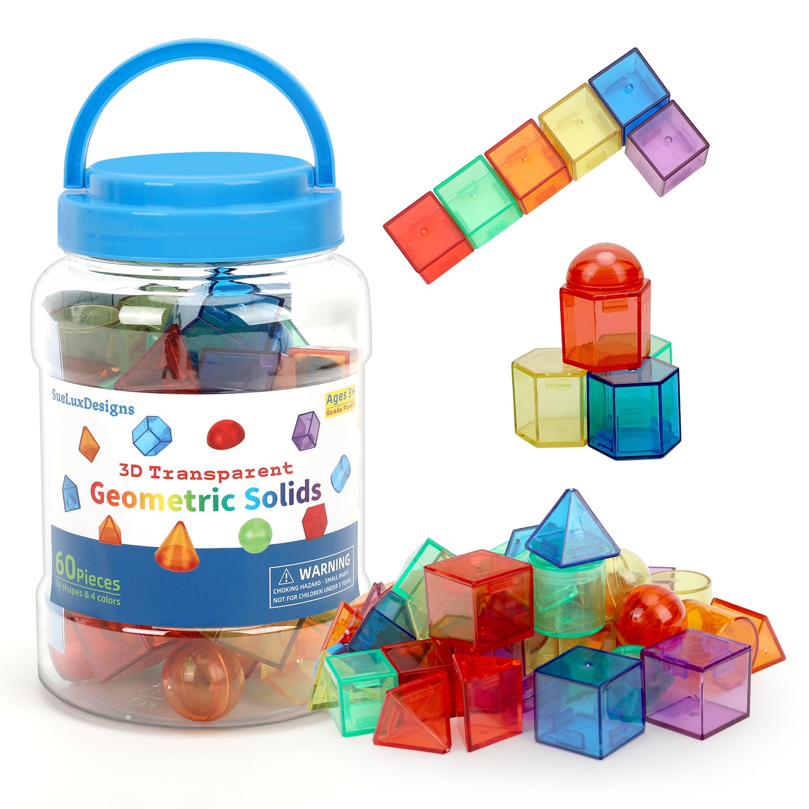 Amazon.com: SueLuxDesigns 60 Pcs 3D Shapes for Teaching - Geometric ...