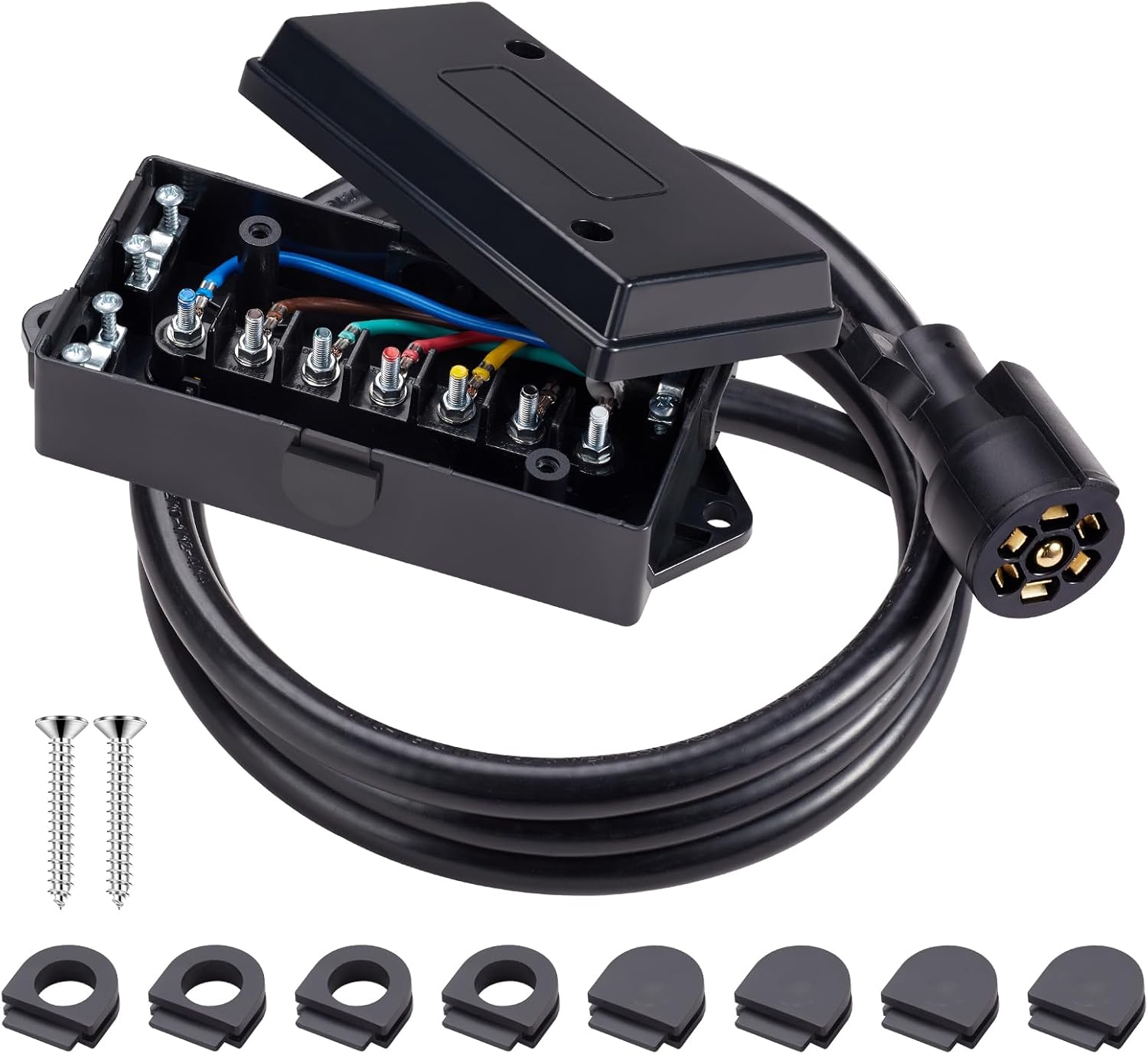 Amazon.com: 7 Pin Trailer Wiring Harness with 7 Way Junction Box - 8 FT ...
