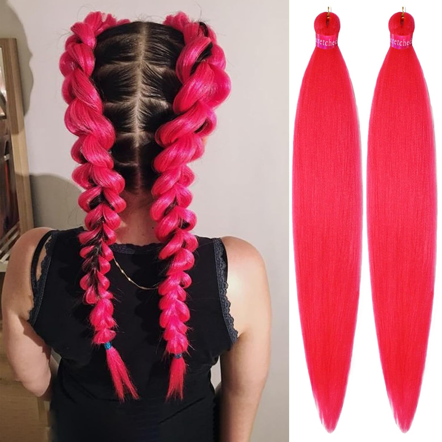 Amazon.com : Hot Pink Braiding Hair Pre Stretched 2 Packs Box Braids ...