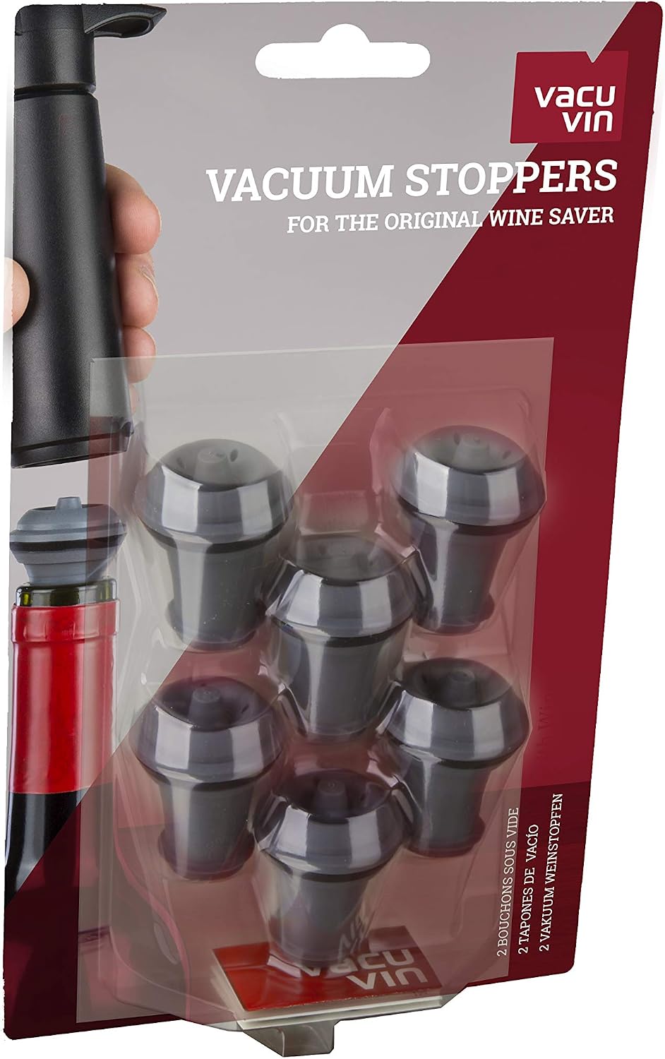 Vacu Vin The Original Wine Saver Pump - WHITE, bundled with 7 Gray ...