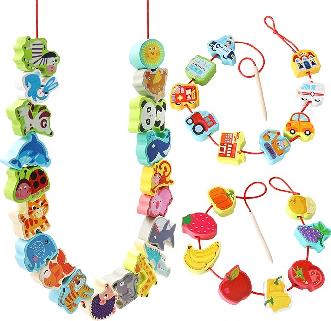Amazon.com: BMTOYS Wooden Lacing Beads Montessori Educationa Threading ...