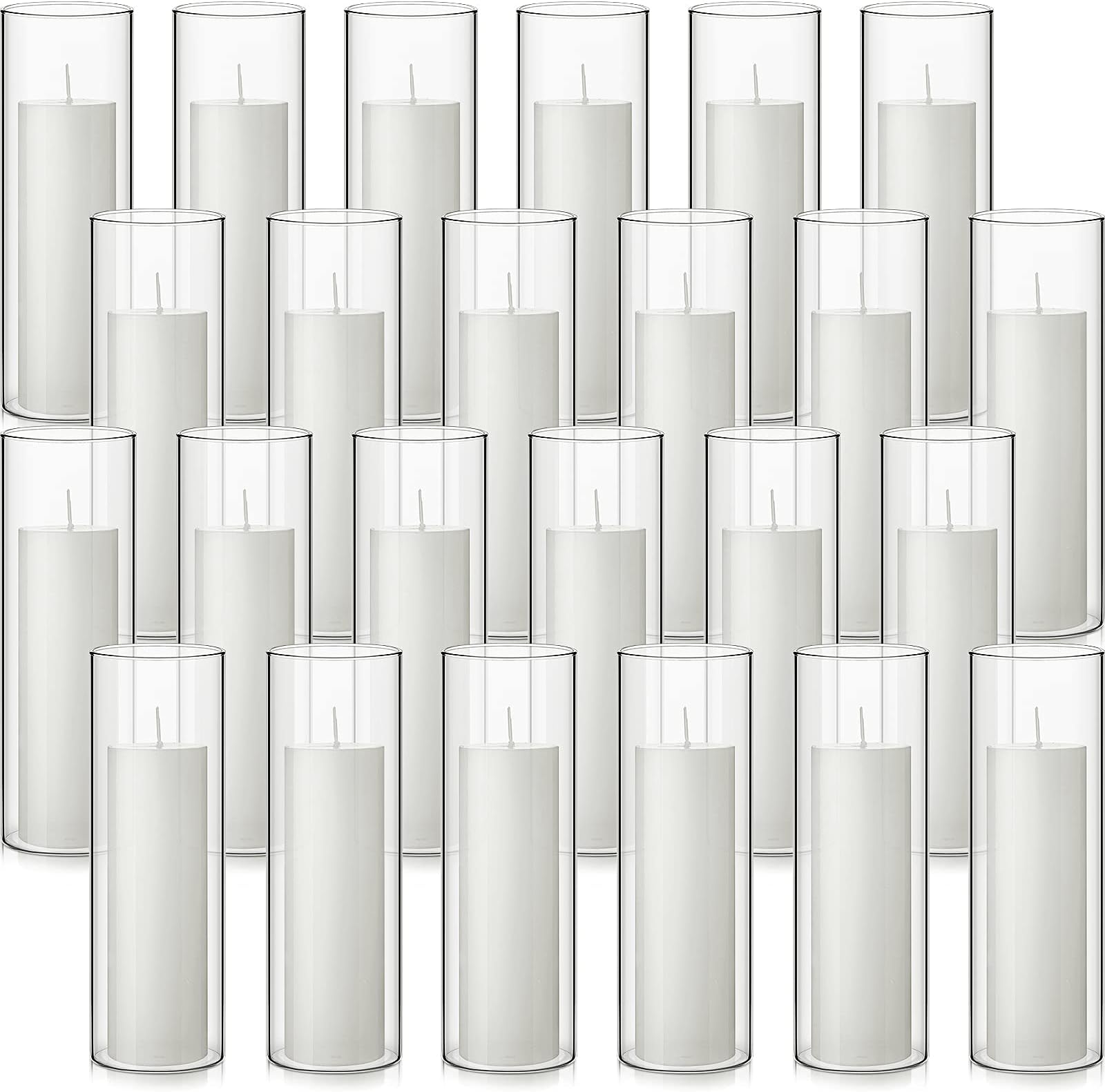 Amazon.com: Didaey 24 Set White Pillar Candles and Glass Candle Holders ...