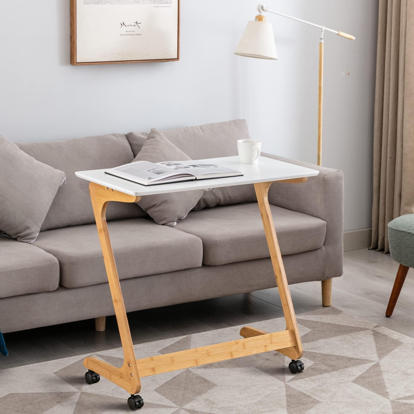 Amazon.com: Rolling Wood TV Tray Table Adjustable Magazine Snack Table ...