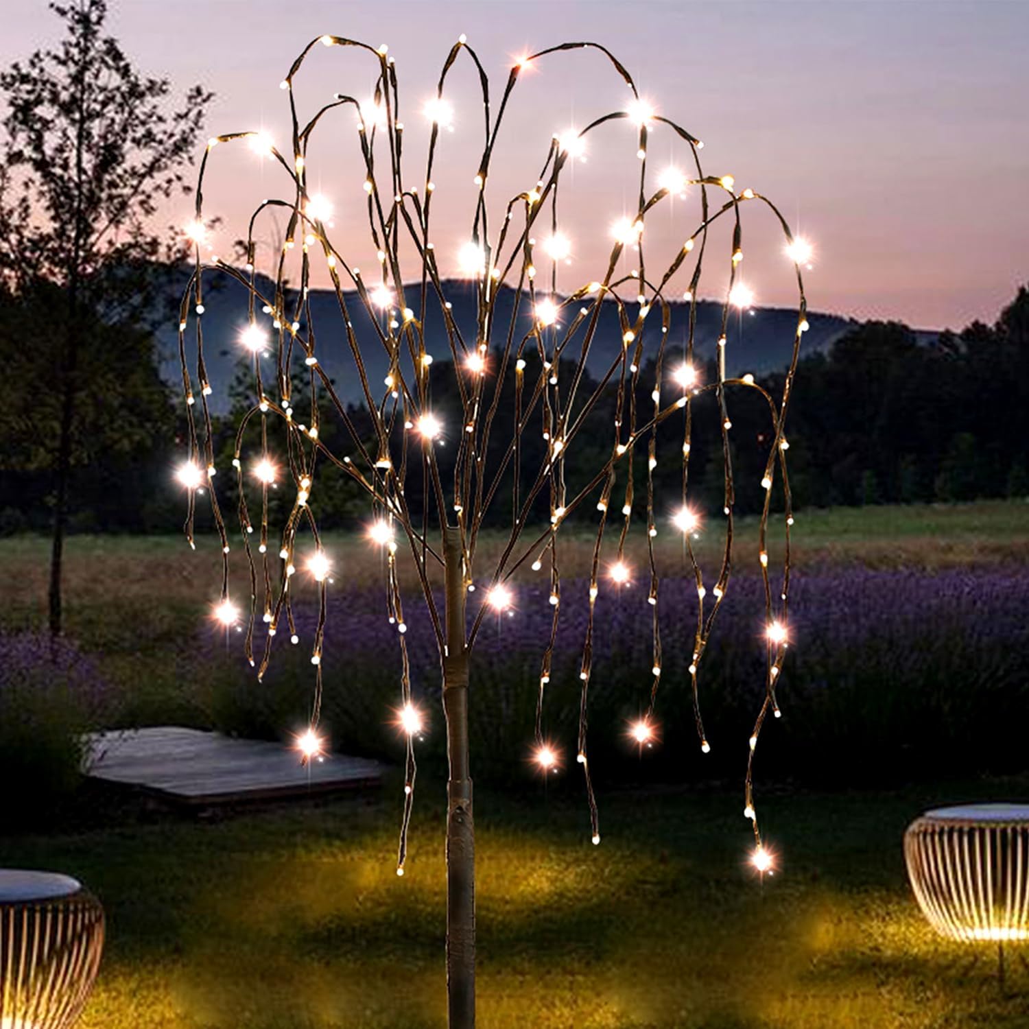 Amazon.com : FUCHSUN 4.6 FT 200 LED Solar Lighted Willow Tree Outdoor ...