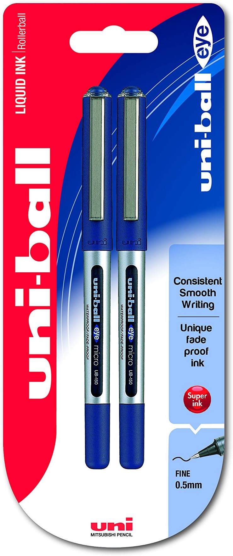 uni-ball EYE MICRO UB-150 MIXED PACK OF 3 [1 x Black, 1 x Blue, 1 x Red ...