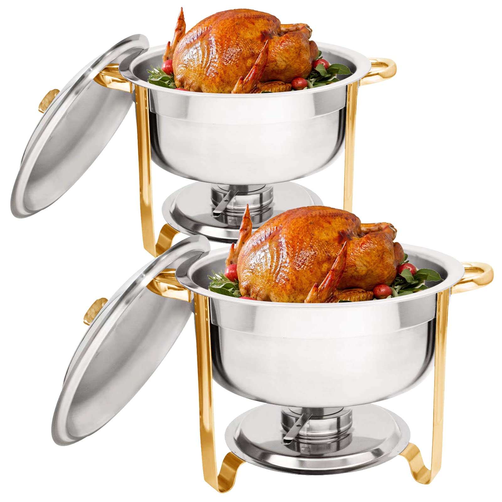 Ganggend 2 Packs Round Chafing Dish Buffet Set, 5 Qt Stainless Steel ...