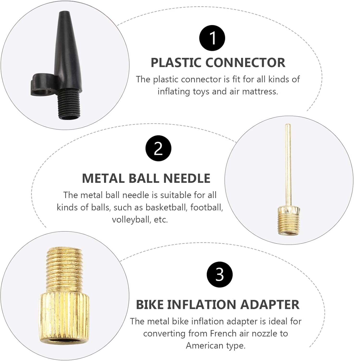 WINOMO 3pcs Pump Inflation Needle Bike Inflation Adapter Kit for ...