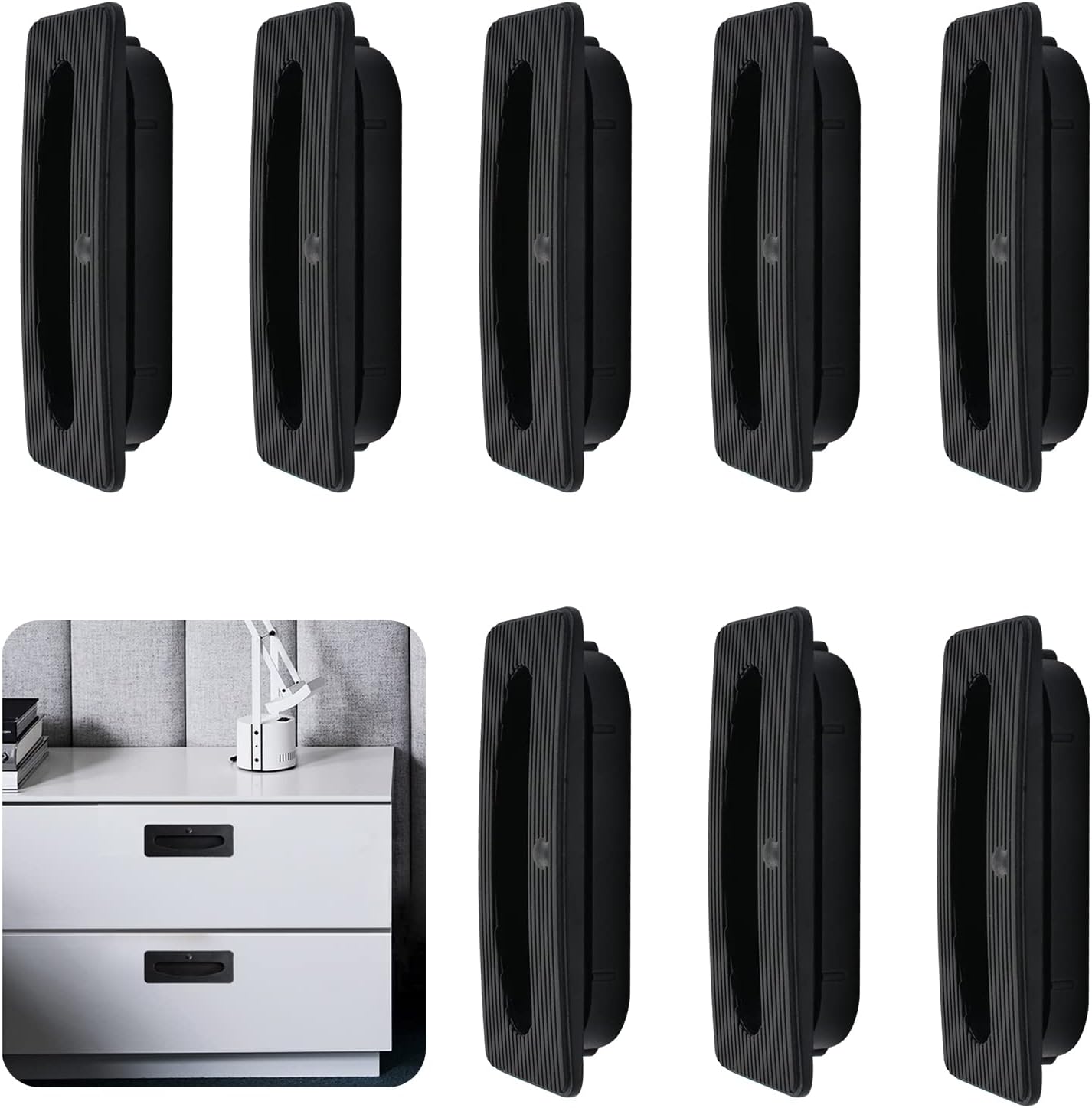 MOROBOR Black Recessed Finger Pulls, 8pcs Plastic Self Adhesive Handles ...