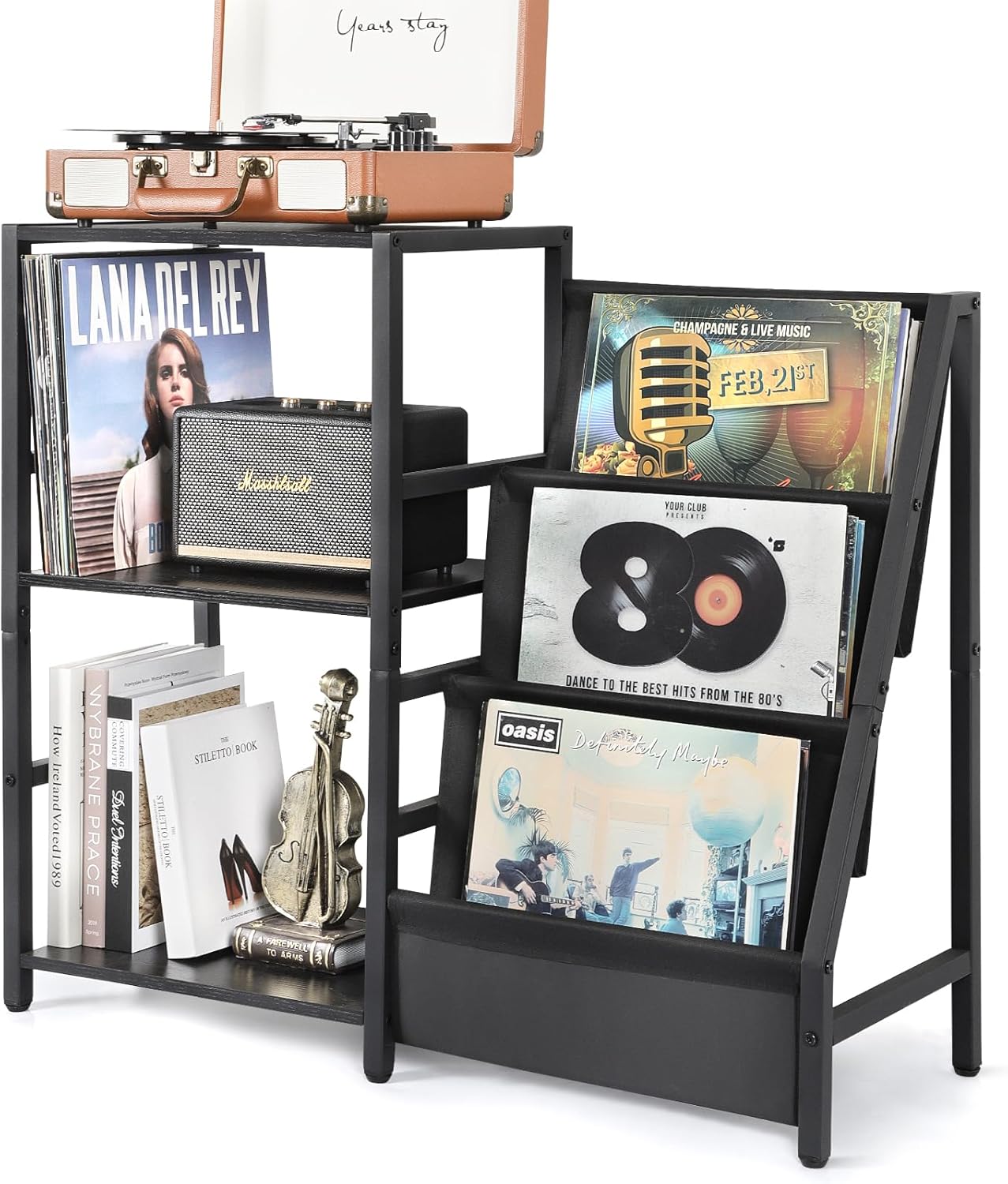 Bikoney Record Player Stand, Turntable Stand with 3-Tier Vinyl Record ...