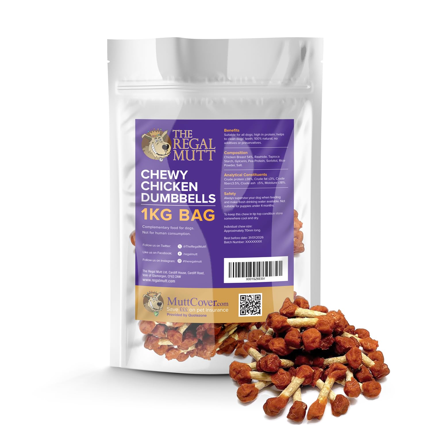 The Regal Mutt - Chicken Dumbbells - 1kg Bag : Amazon.co.uk: Pet Supplies