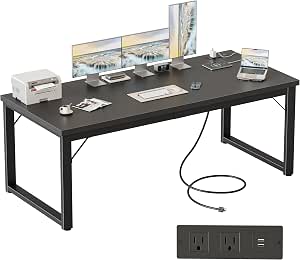 Amazon.com: Mericonia 63x28 Inch Large Computer Desk with Power Outlets ...