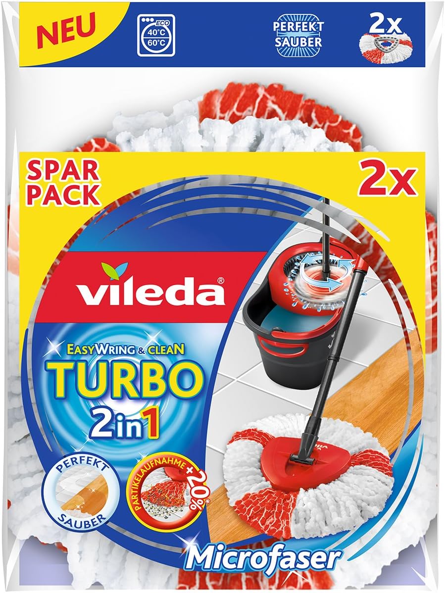 Vileda Turbo 2 in 1 EasyWring and Clean Replacement Head Twin Pack ...
