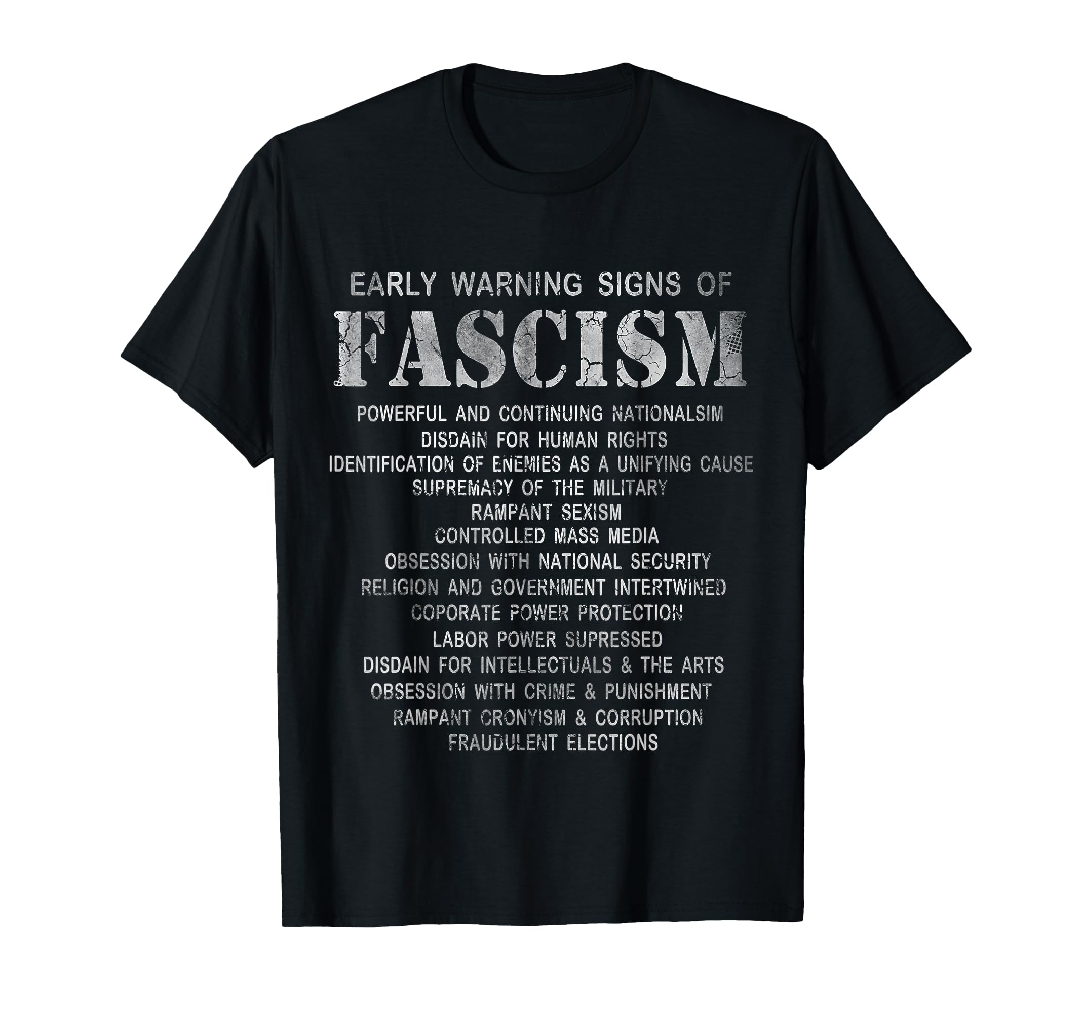 Amazon.com: Early Warning Signs Of Fascism T-Shirt : Clothing, Shoes ...