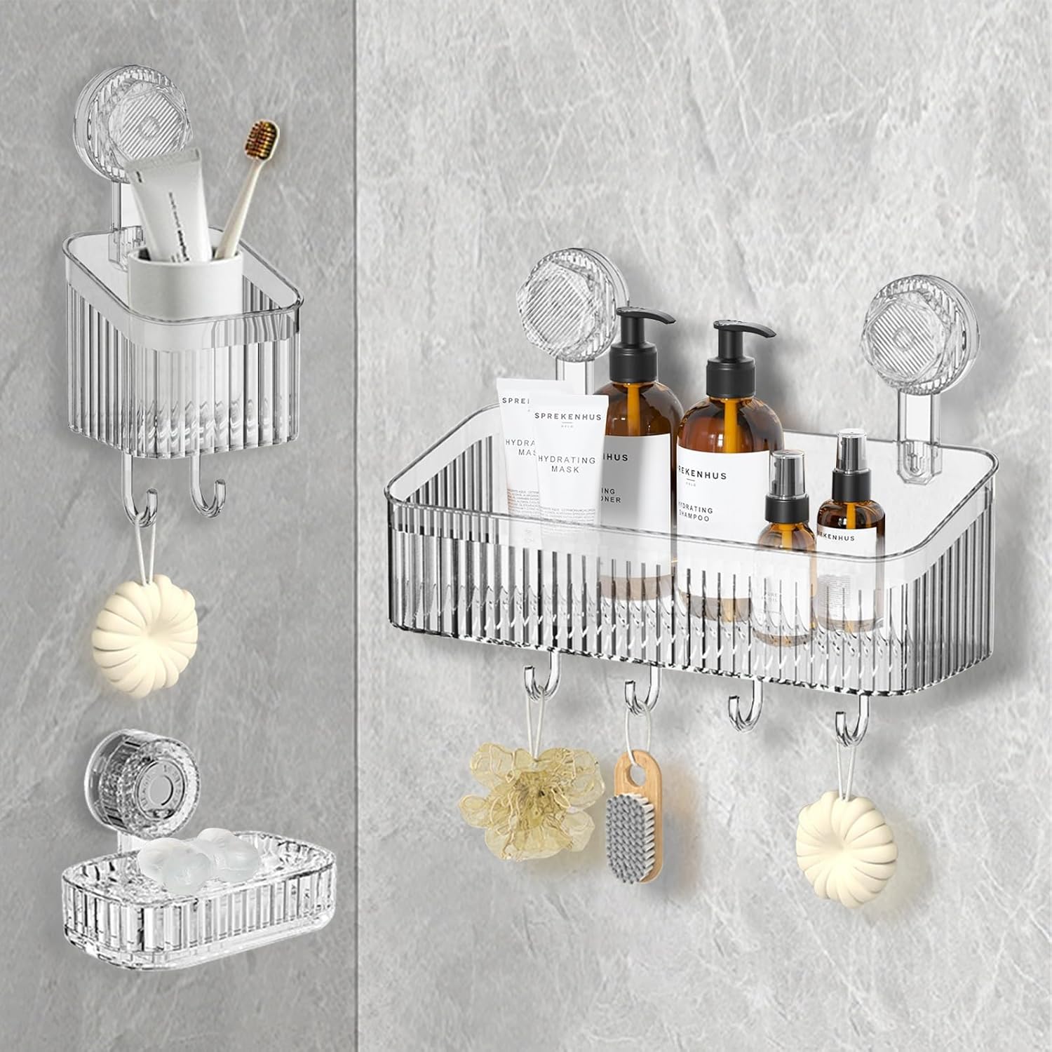 Amazon.com: 3 Pack Clear Shower Caddy Suction Cup Soap Dish, NO ...